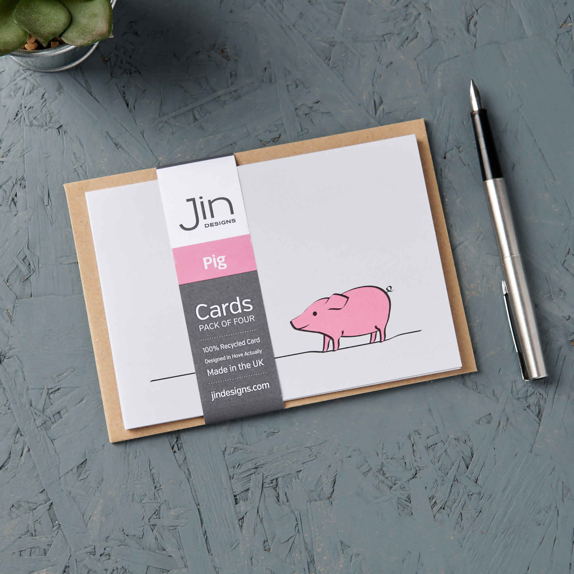 Pig Greeting Cards, Pack of Four, Pig Lover Blank Cards – Jin Designs