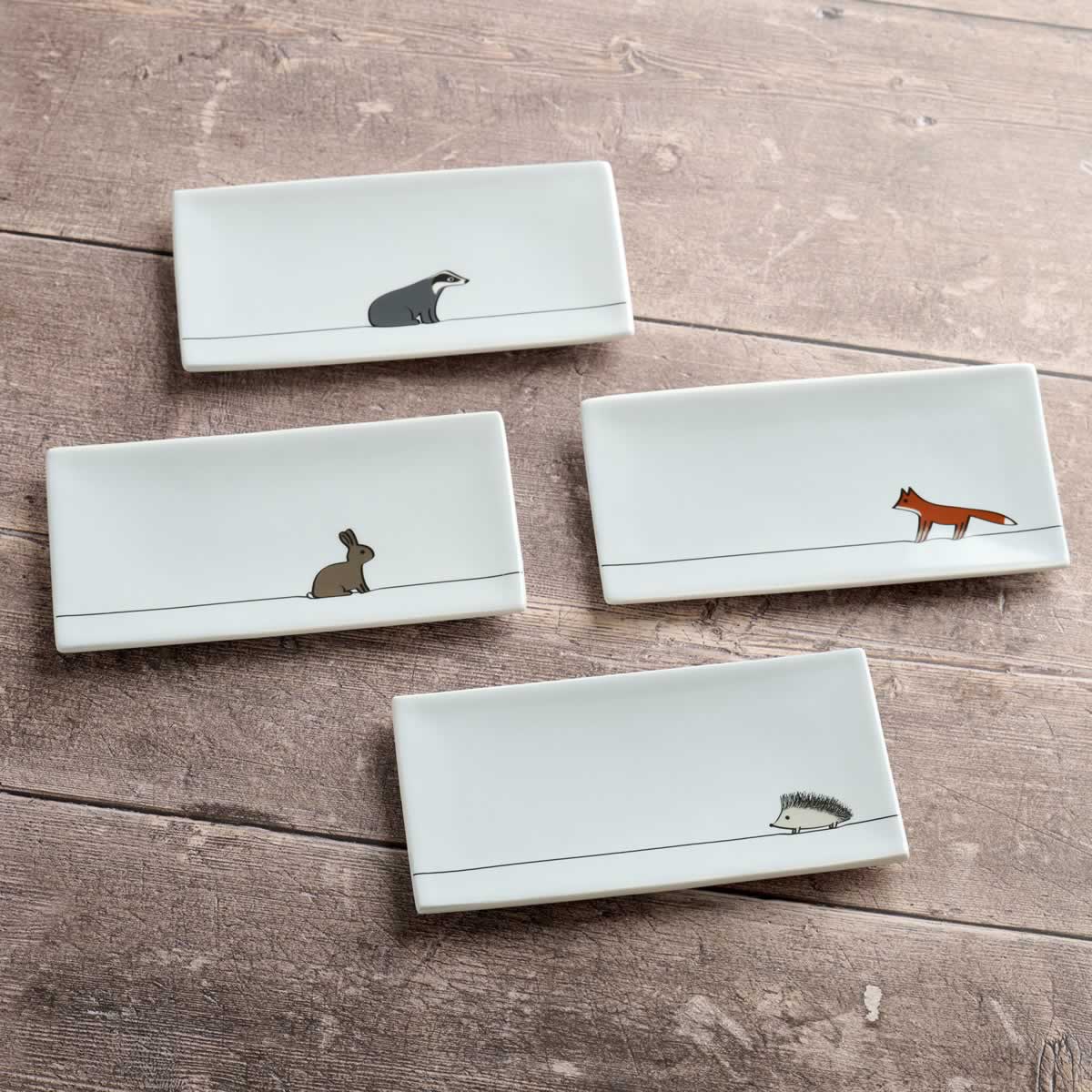 Woodland Collection Mini Trays, Fine Bone China Set, with Badger, Fox ...